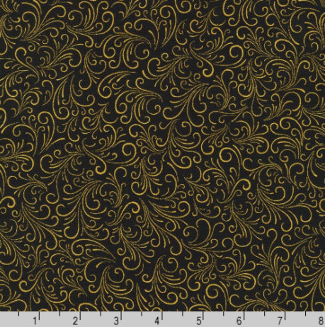 Joli Bijou Swirls Black Gold Fabric Metallic Cotton Fabric - Etsy