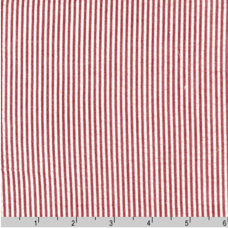 Seersucker Stripe Crimson Fabric - Width 56" - Cotton & Polyester Blend ...