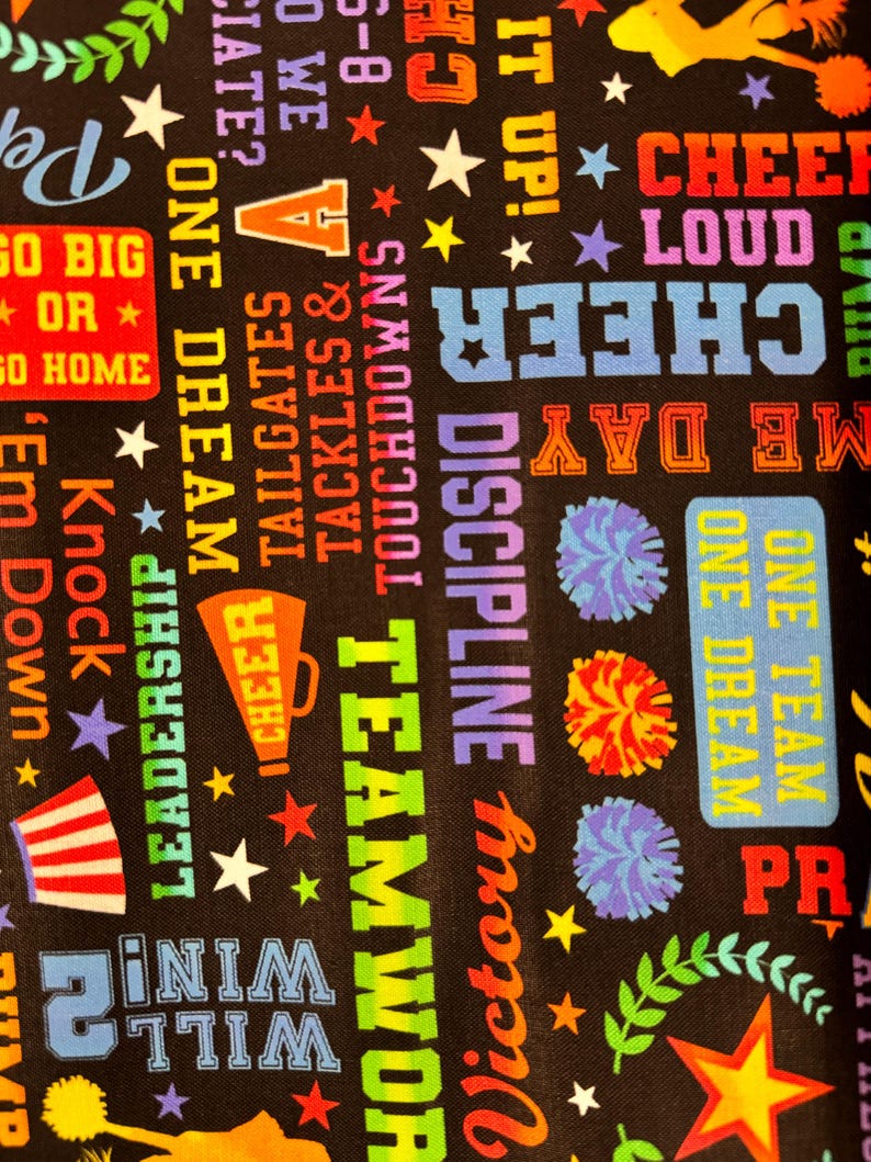 Cheer Squad - Cheerleader Words Text Fabric by Gail Cadden - Cotton ...