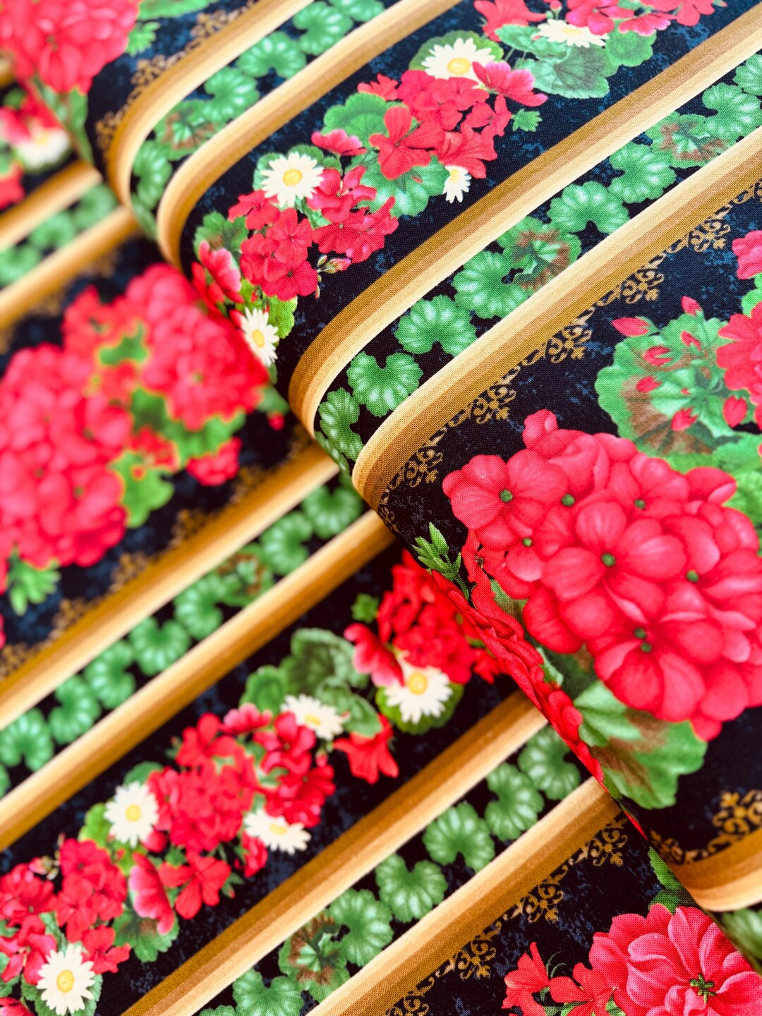 Scarlet Beauty - Geranium 11" Stripe Fabric - Digital Print - Cotton ...