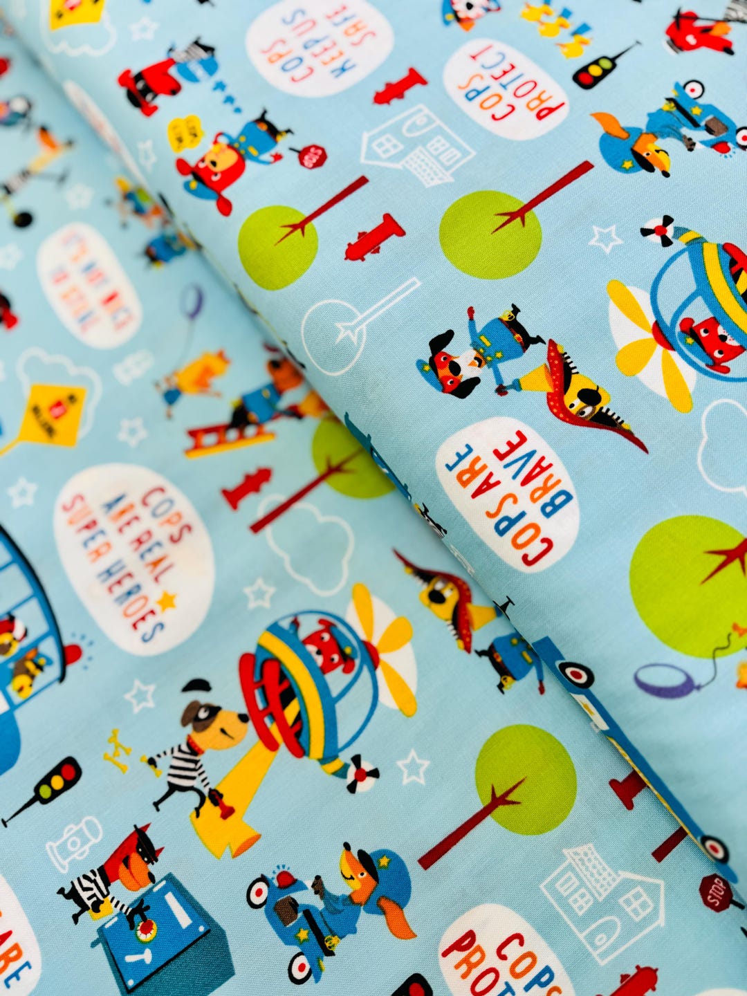 Cops and Robbers - Main Blue - Cotton Fabric - Etsy
