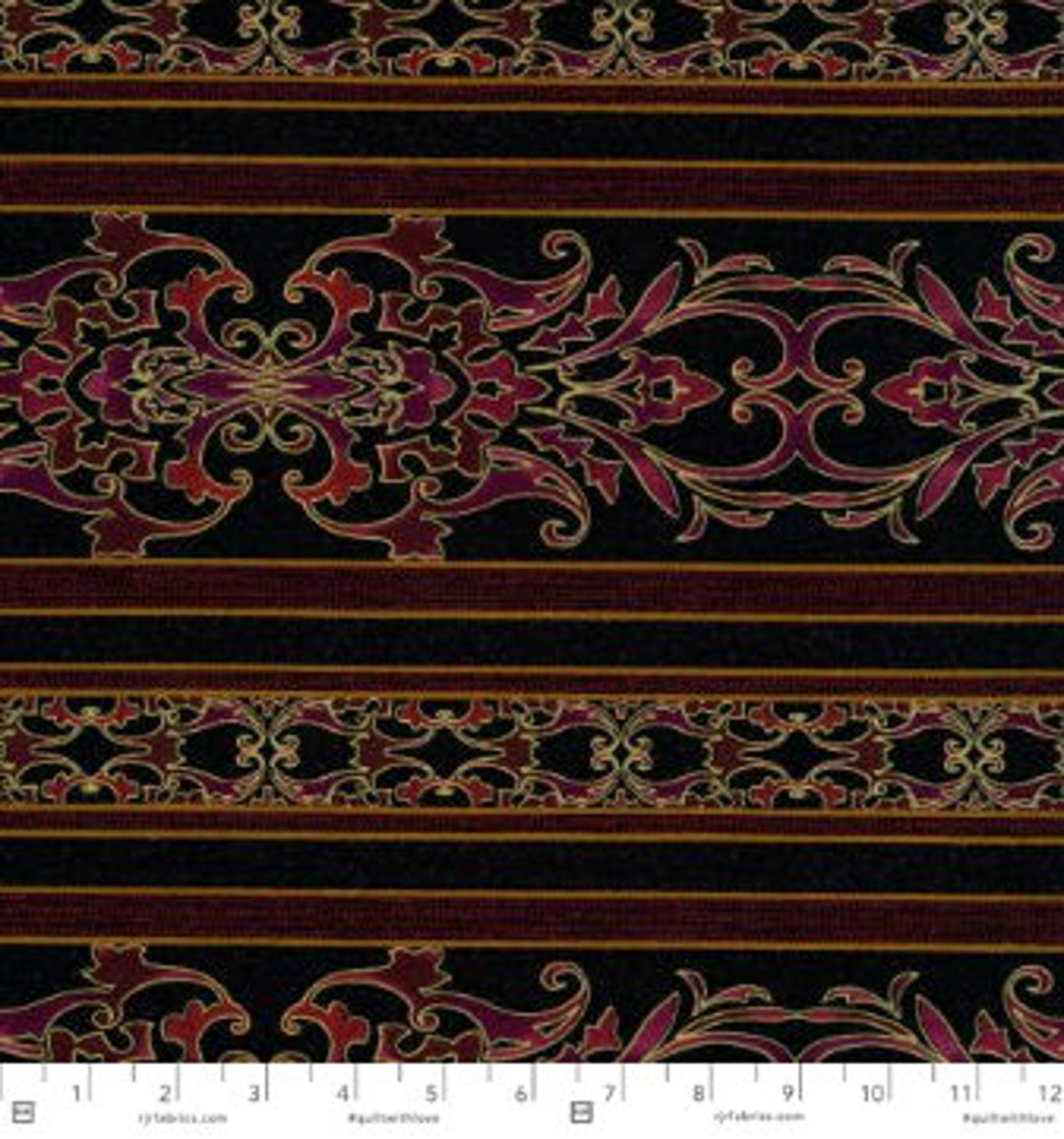 Border Basics Carnival Scroll Black/burgundy Fabric by Jinny Beyer ...
