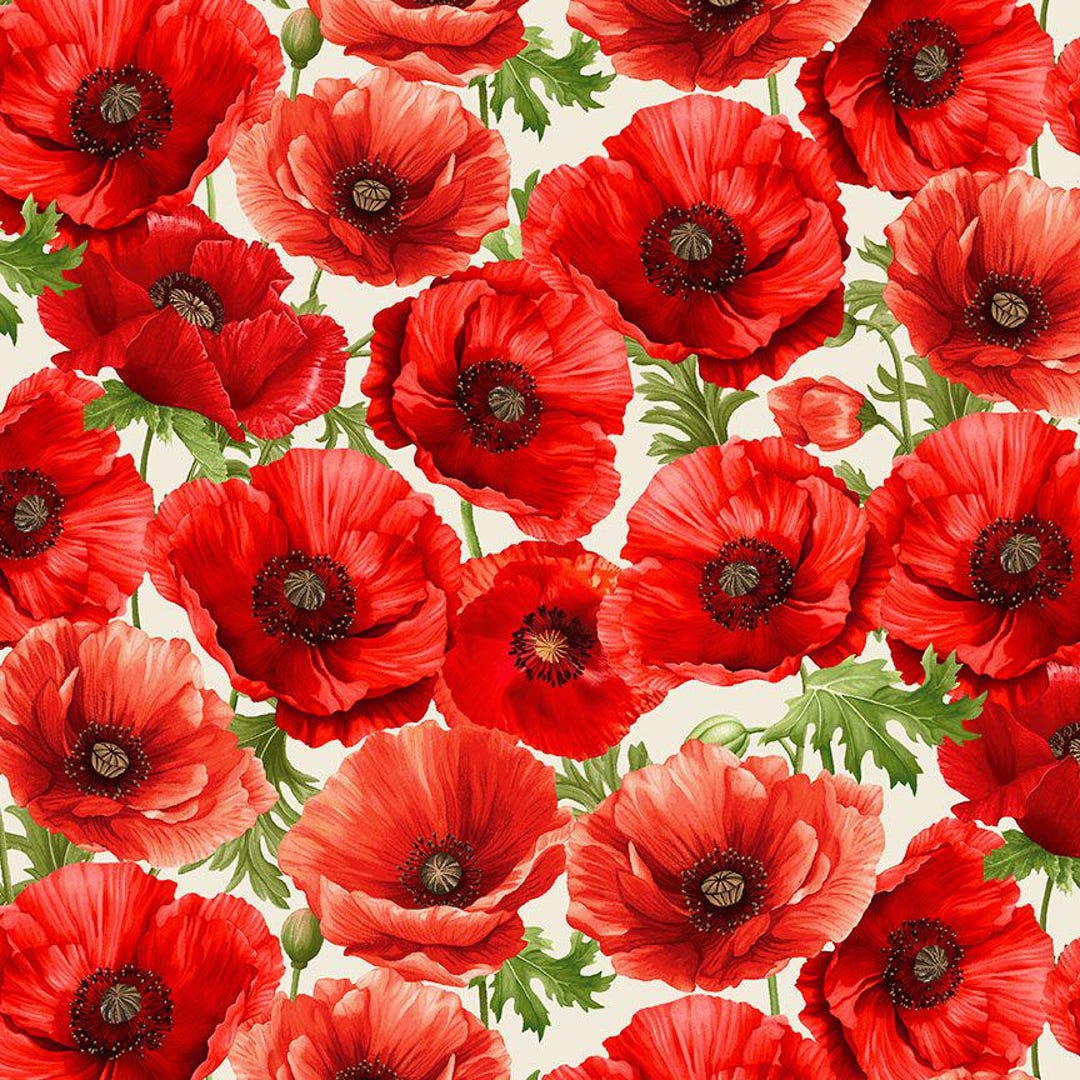 Red Poppy Floral Fabric – Timeless Treasures Cotton Print - Etsy
