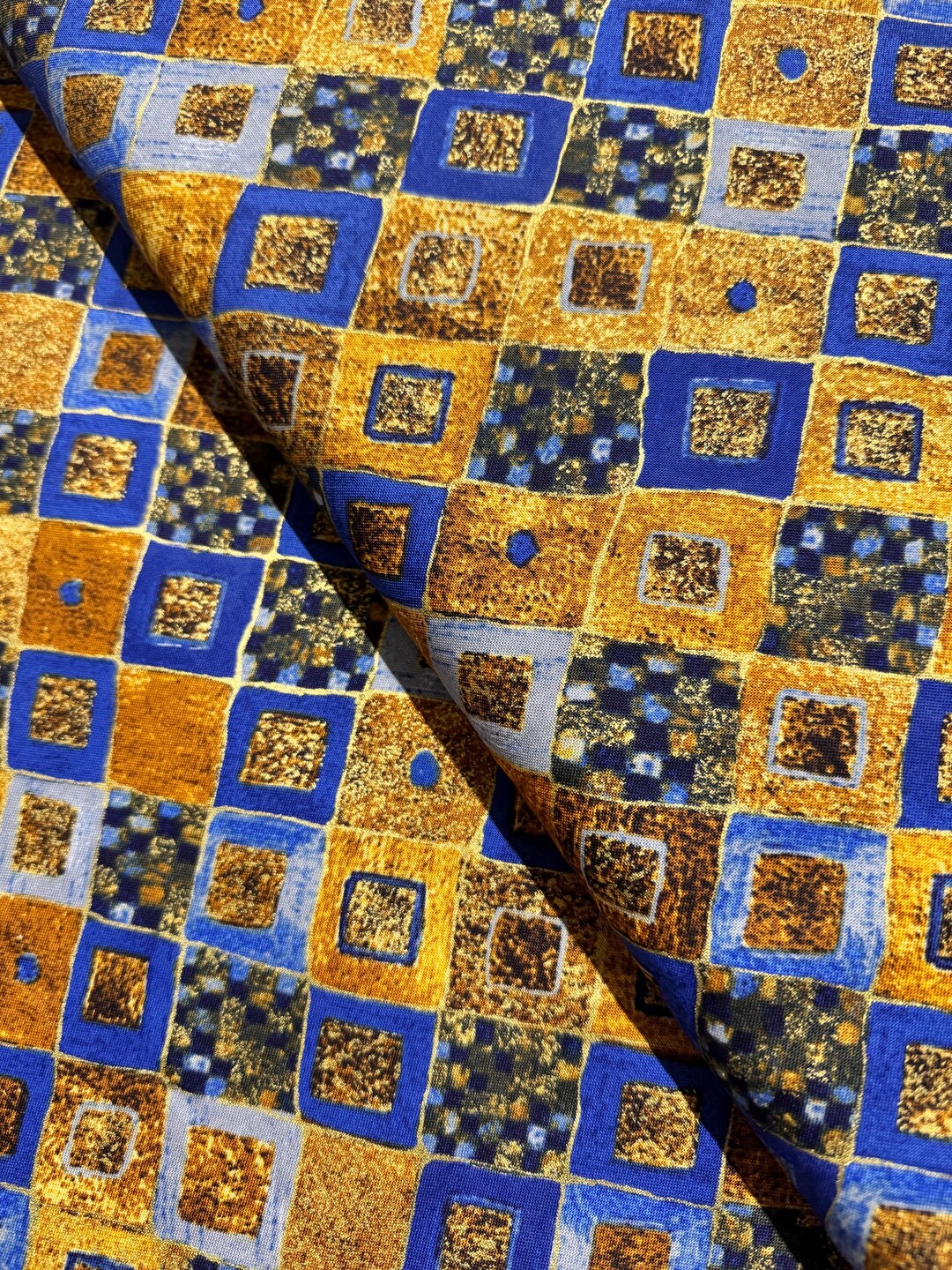 Gustav Klimt - Gold Metallic Diamonds and Squares Cobalt - Metallic ...