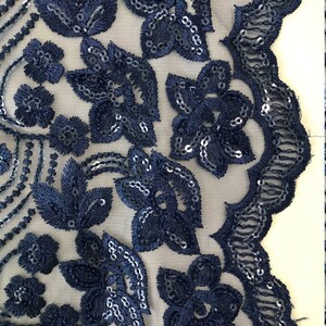 Dark Blue Embroidered Net Fabric Embellished With Sequins - Etsy
