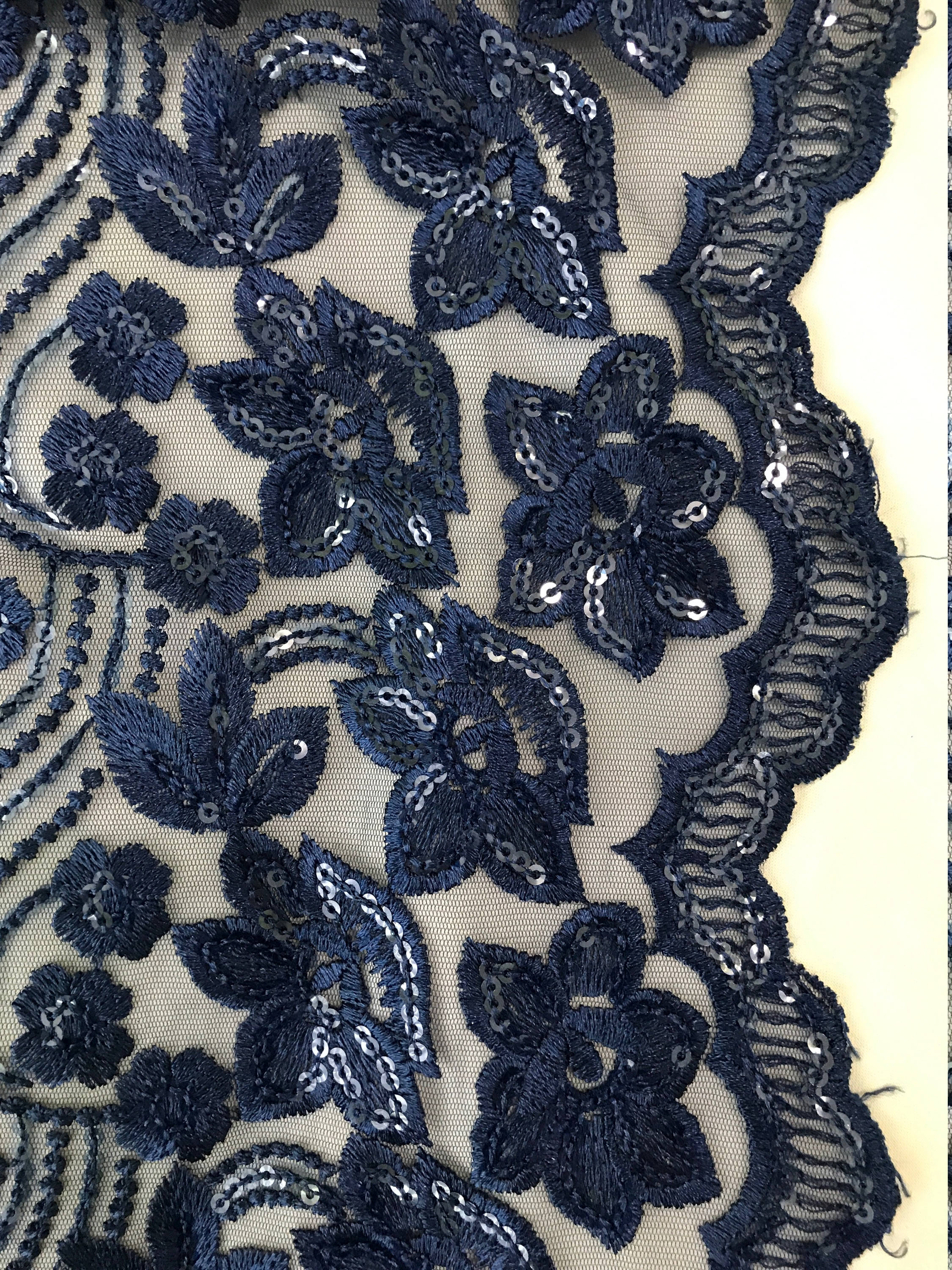 Dark Blue Embroidered Net Fabric Embellished With Sequins - Etsy