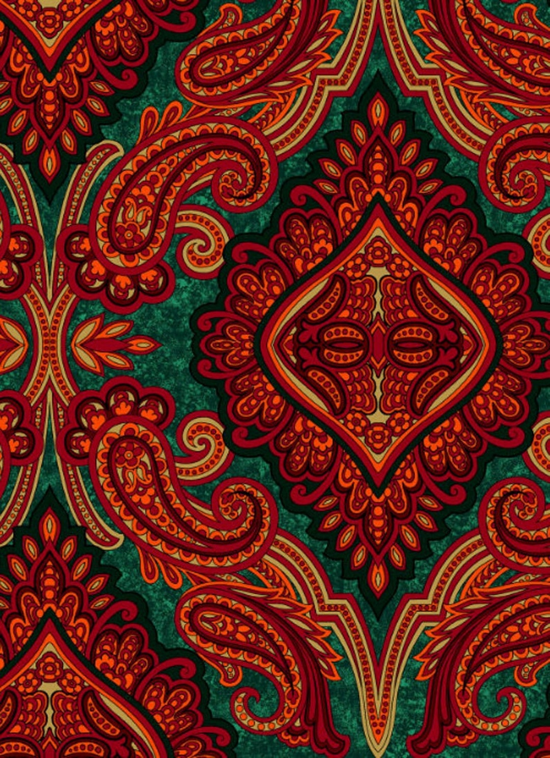 Aruba Paisley Red Green Fabric by Jinny Beyer Cotton Fabric - Etsy