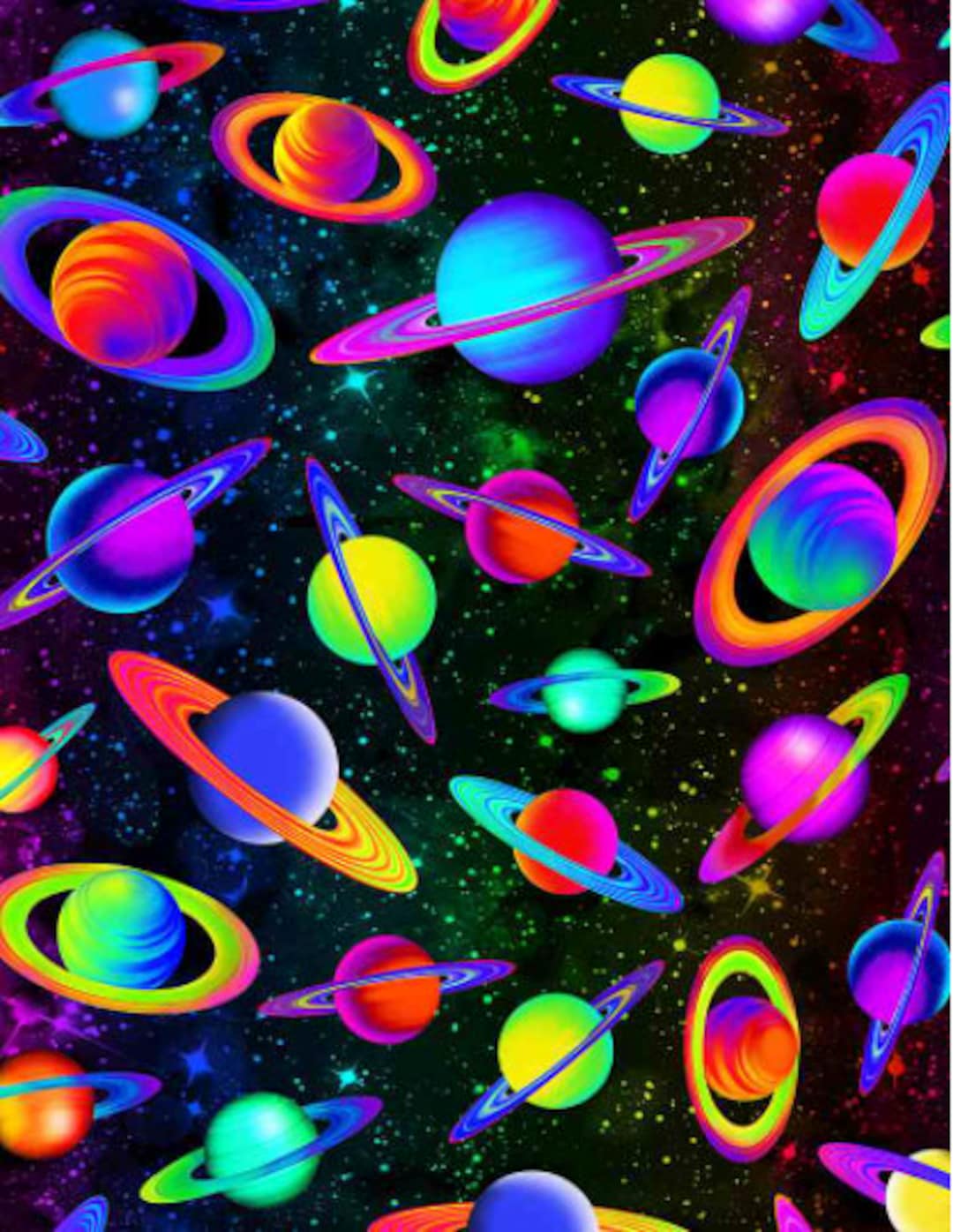 Cosmic - Neon Bright Space - Cotton Fabric - Etsy