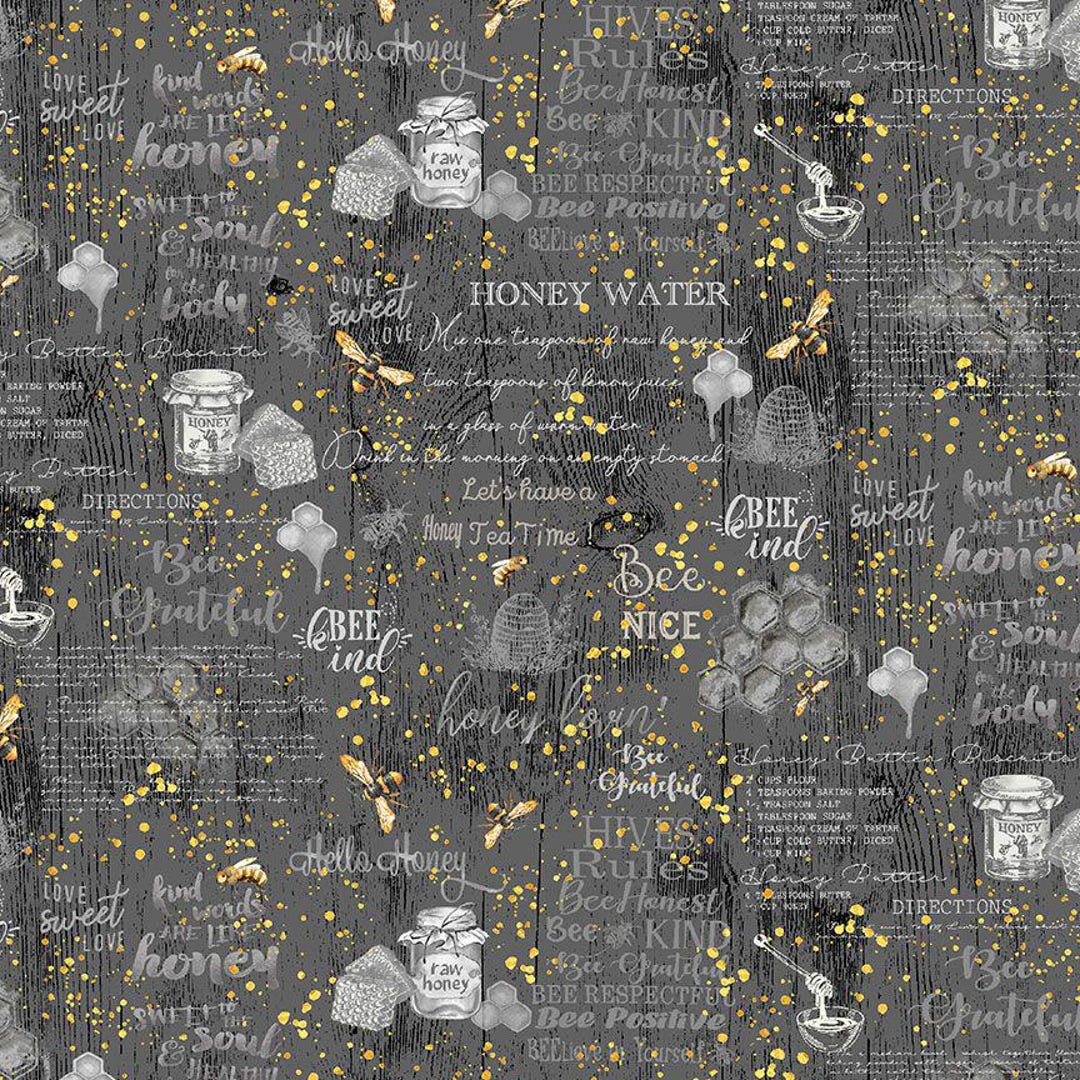 Honey Bee Farm - Hives Rules and Quotes Fabric by Gail Cadden - Cotton ...