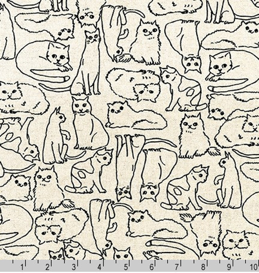Cotton Flax Prints Robert Kaufman Cats on Natural Fabric by Sevenberry ...