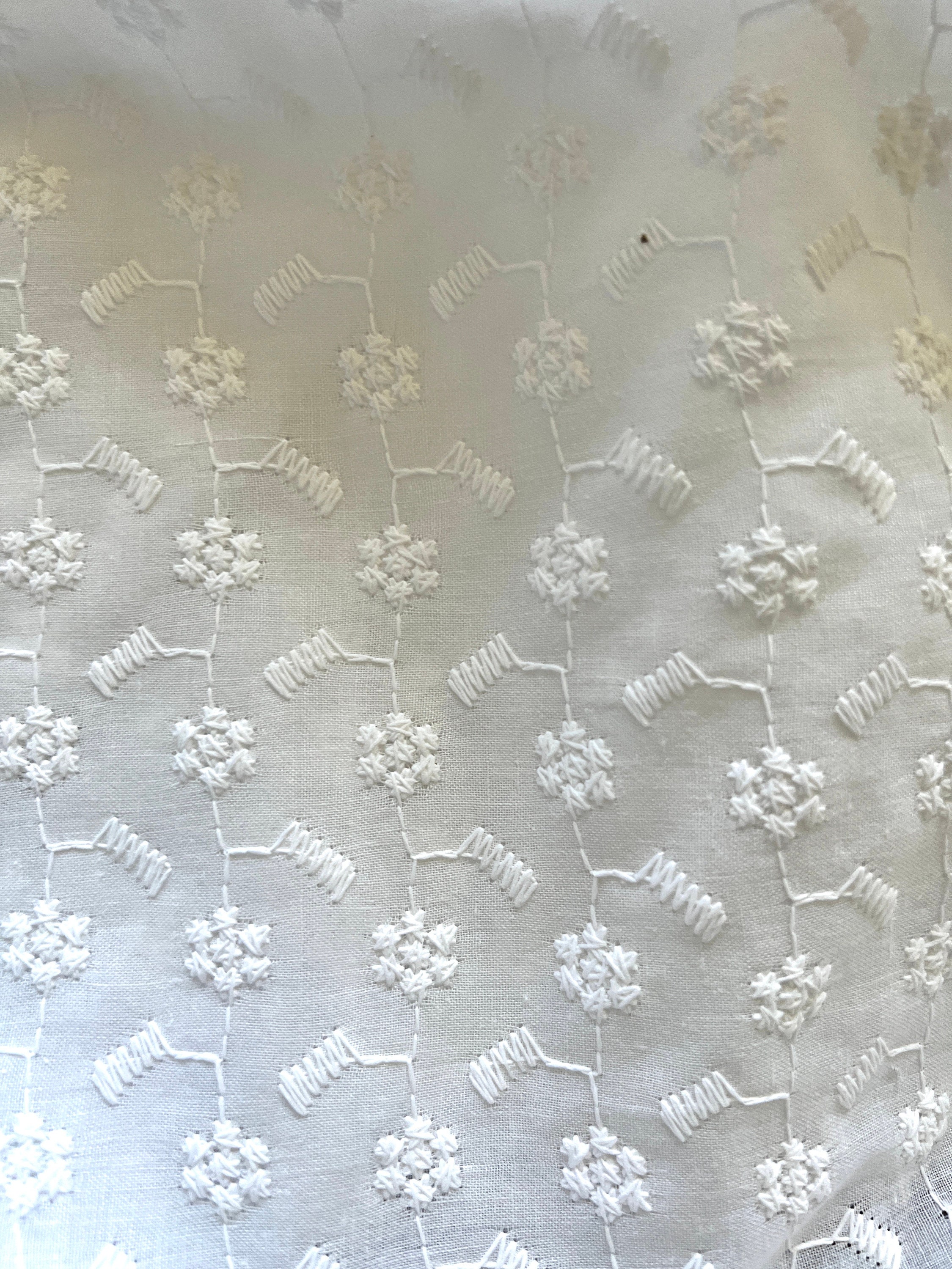 White Hakoba Cotton Embroidered Fabric With Florals - Etsy
