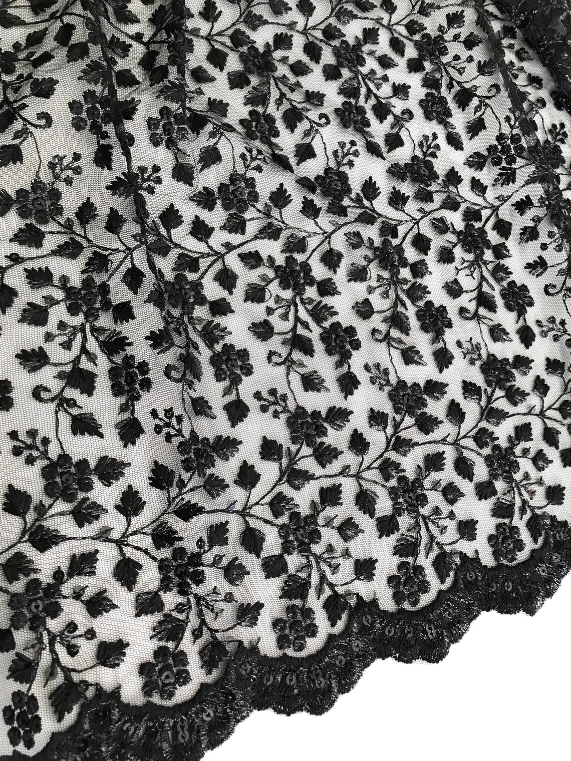 Black Embroidered Net Fabric Embellished with Black Sequins | Etsy
