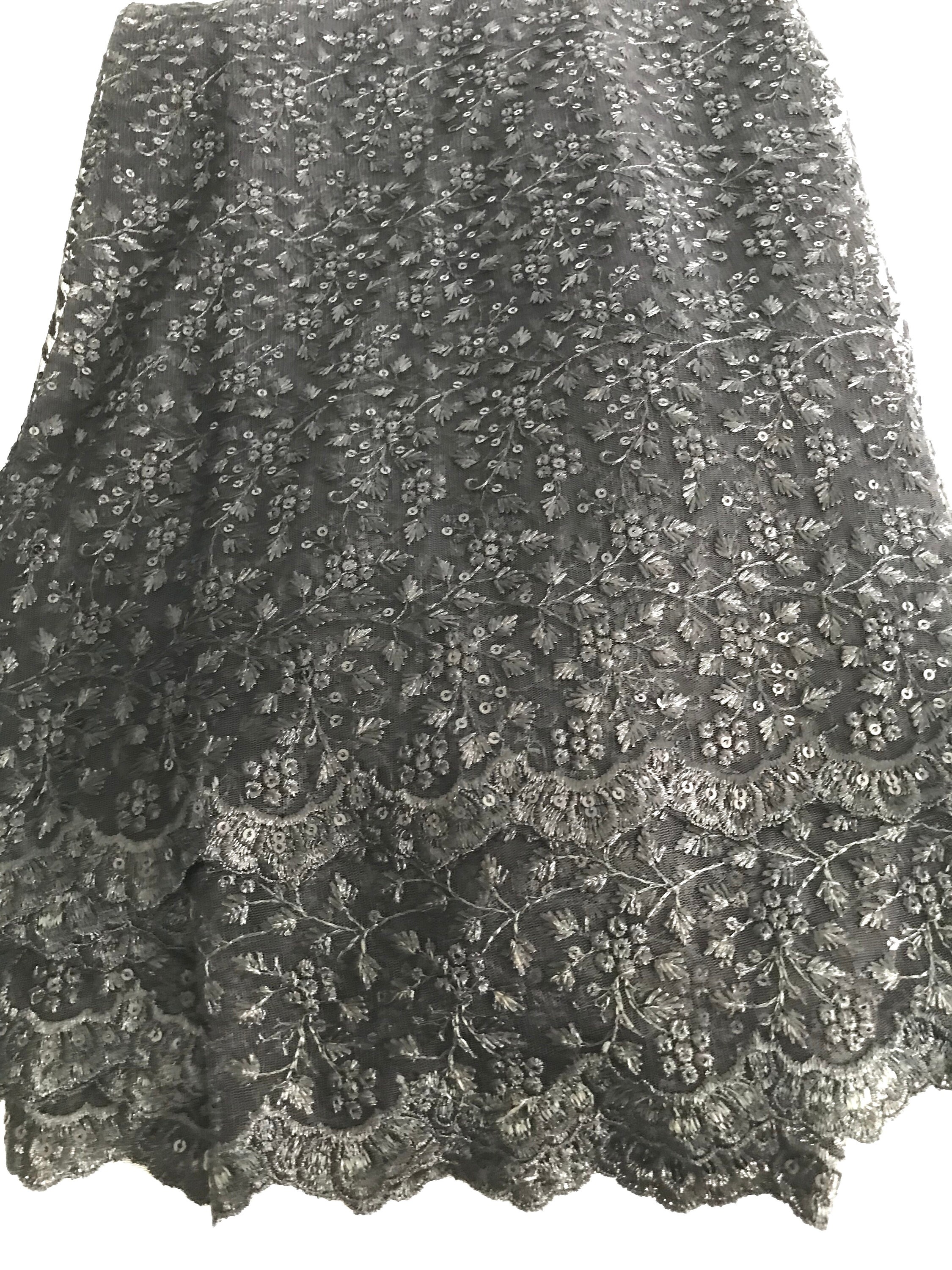 Black Embroidered Net Fabric Embellished with Black Sequins | Etsy