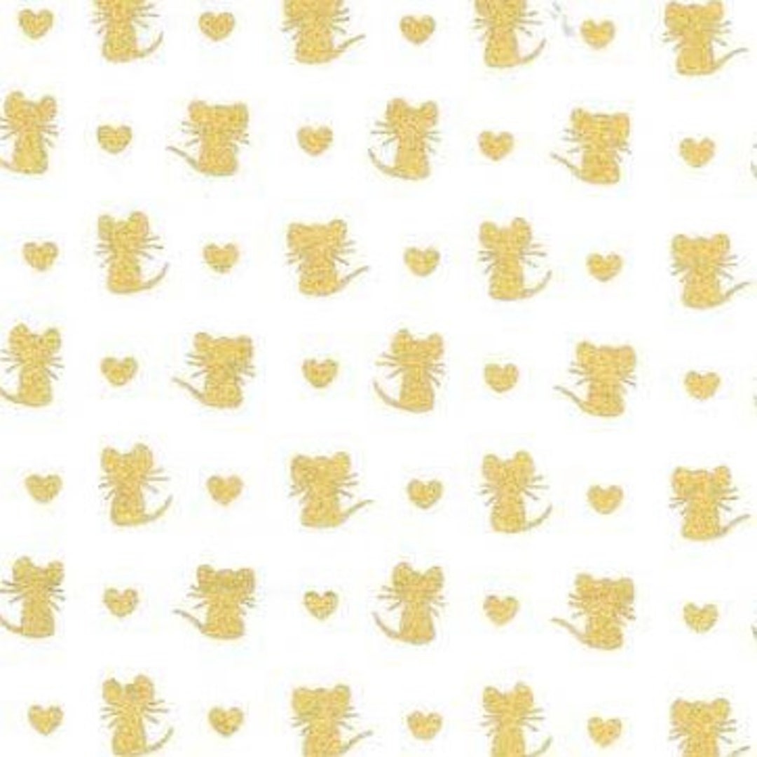 Glitter Critters - Nice Mice on White/gold Glitter - Metallic Cotton ...