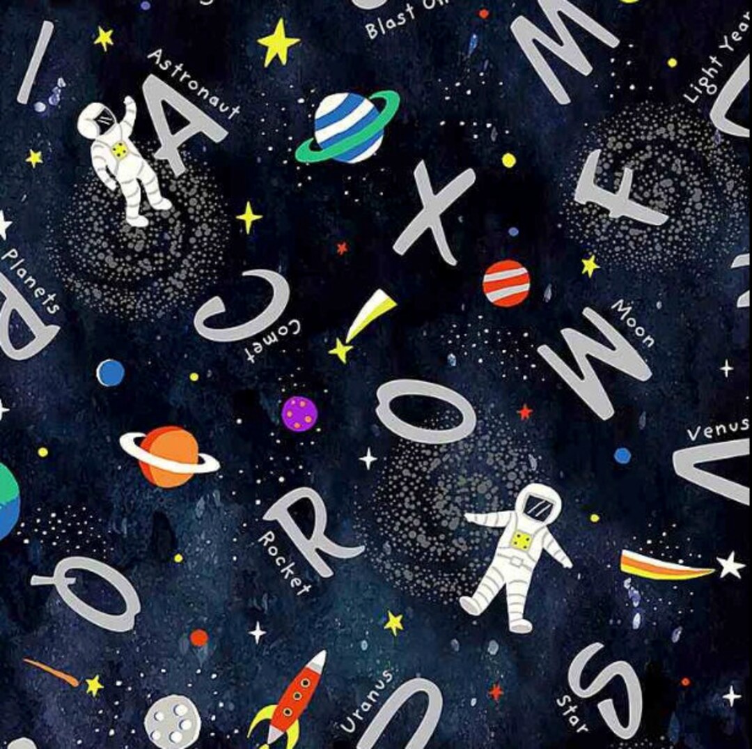 Blast Off ABC Letters in Space Fabric Digital Print Cotton Fabric - Etsy