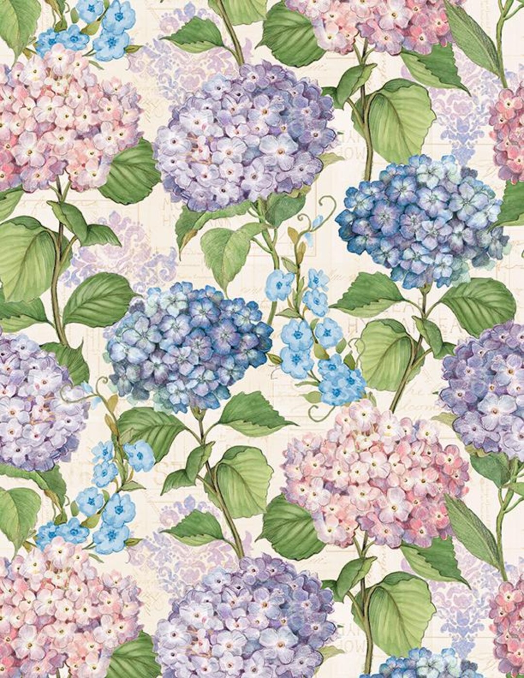 Hydrangea Mist - Hydrangeas on Cream Fabric by Susan Winget - Cotton ...