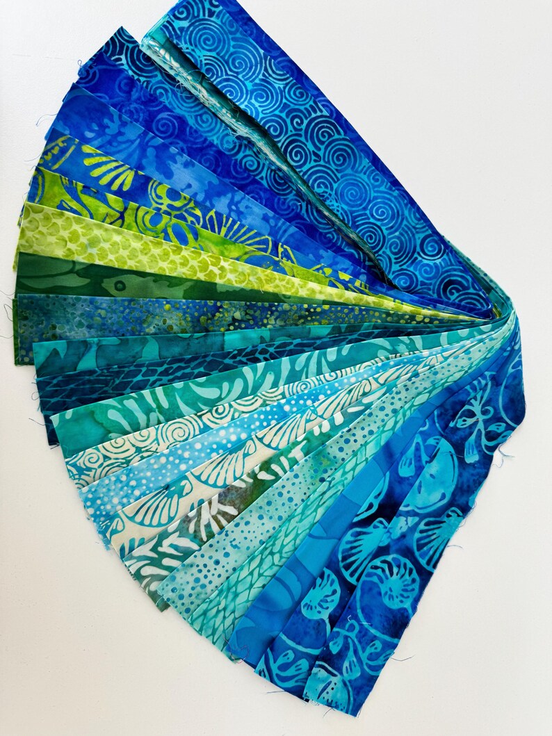 Ocean Batik Scrap Strips | 2" X 19", Blue & Green, 21-pack - Etsy
