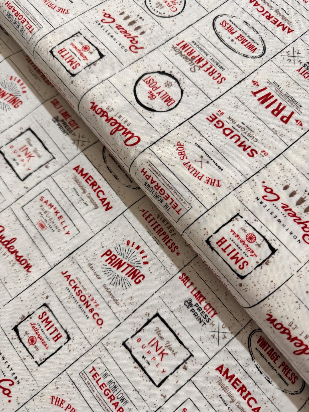 The Print Shop - Modern Logos Cream Red Fabric by Sweetwater - Cotton ...