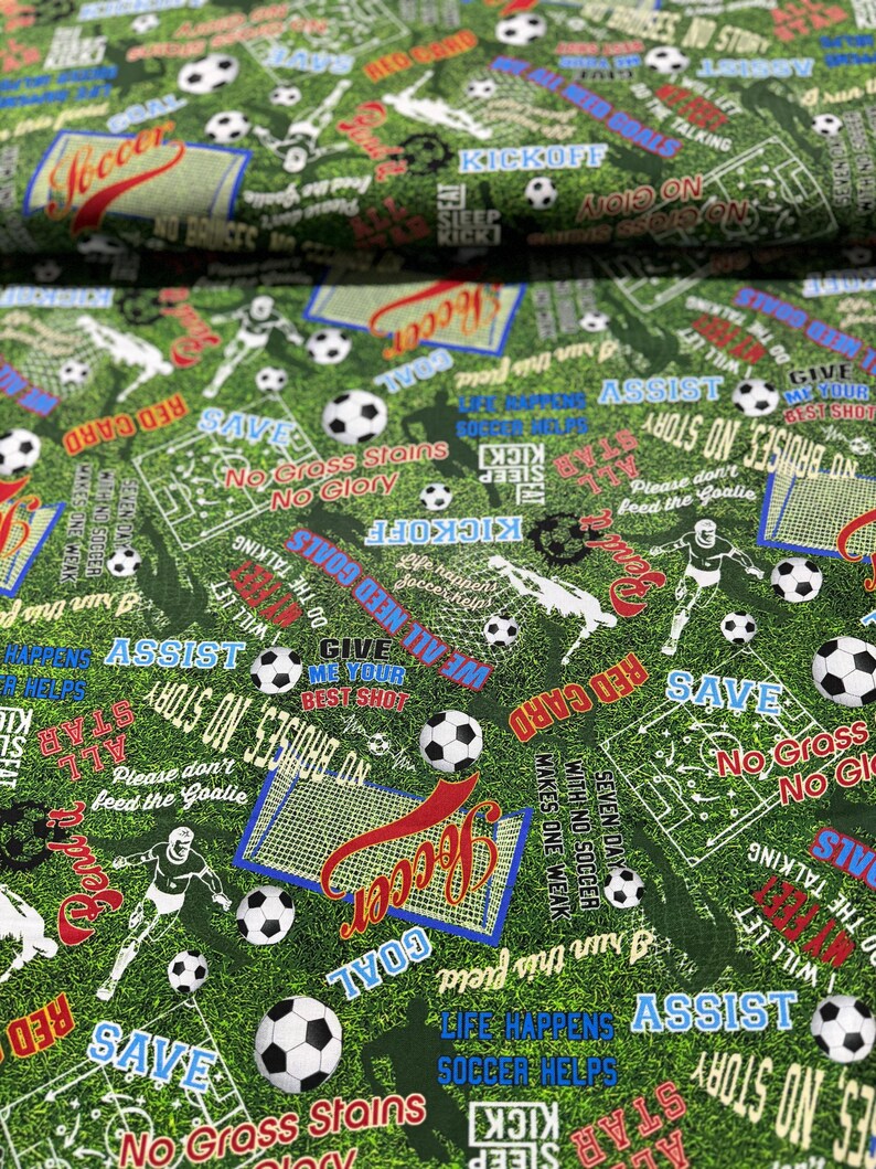 Soccer Words on Grass Fabric | Sports Themed Cotton - Etsy