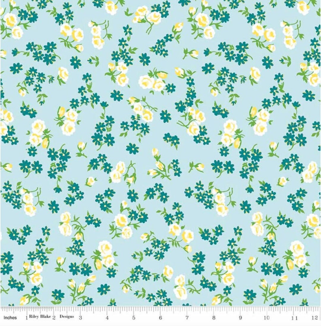 Dainty Darling - Dainty Daisy Aqua Fabric by Lindsay Wilkes - Cotton ...