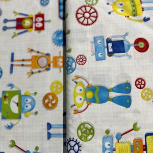Alpha-bots - Robots Allover White Fabric by Danielle Leone - Cotton ...