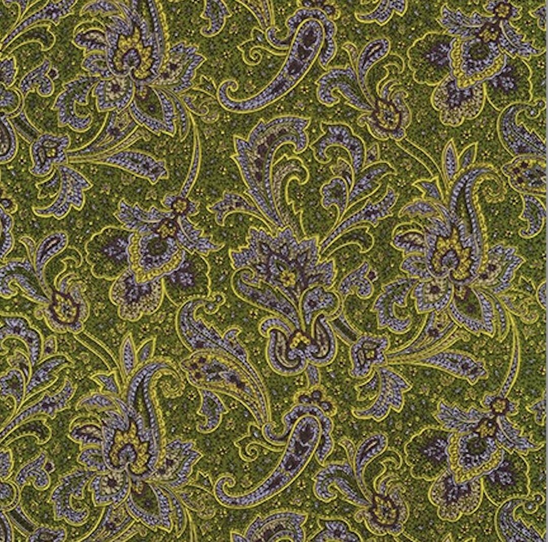 Green Paisley Cotton Fabric - Sevenberry Print - Etsy