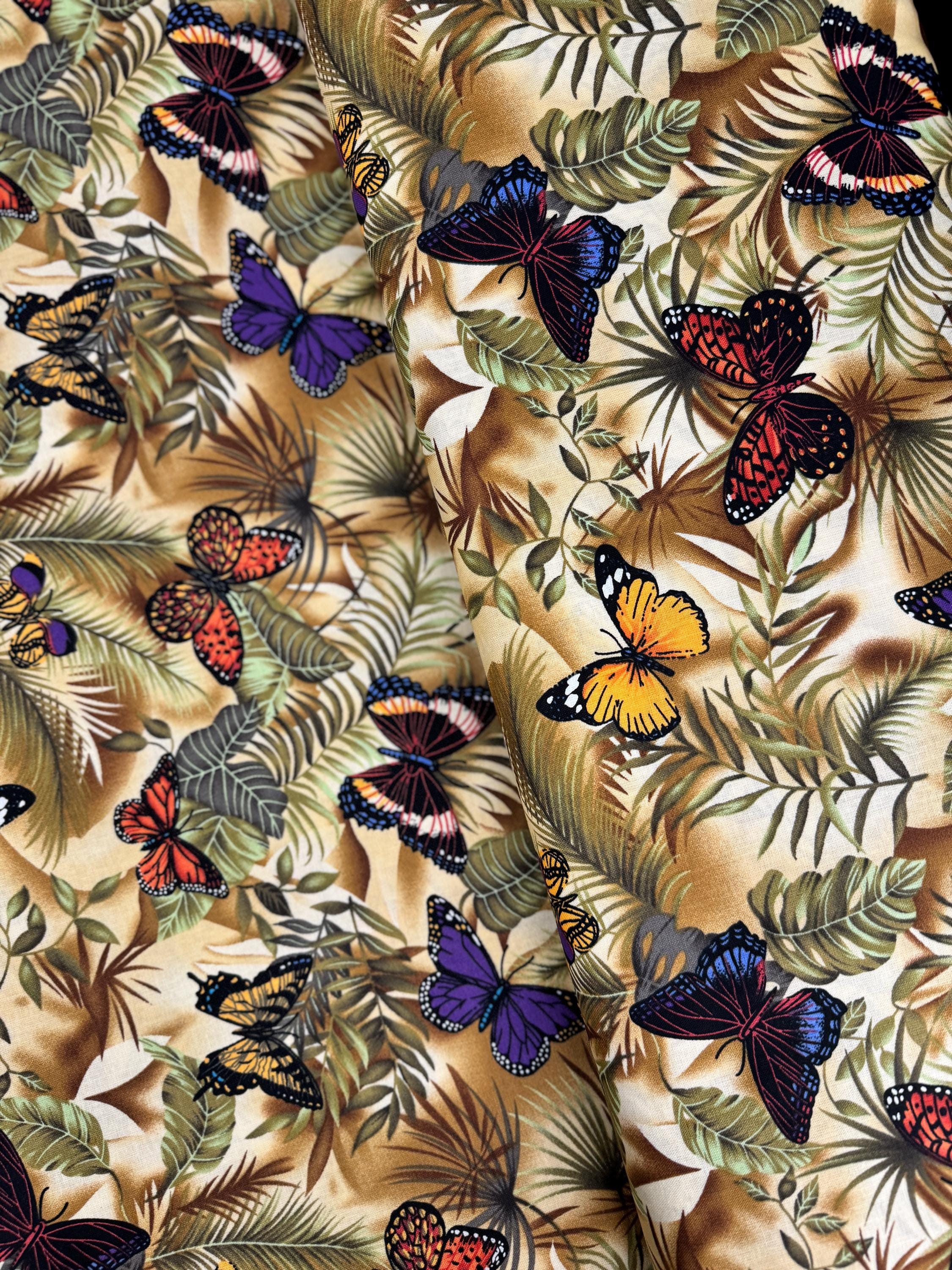 Butterfly Garden - Butterflies on Leaves - Cotton Fabric - Etsy