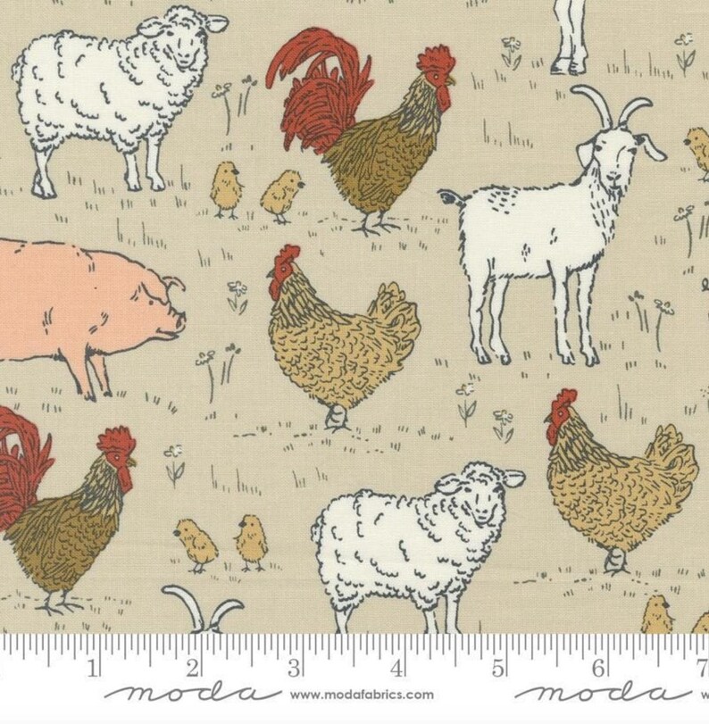 Farmstead - Animal Farm Linen Fabric by Moda | 100% Cotton | 20903-12 ...