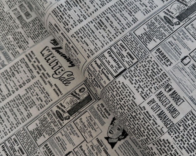 Modern Background Paper - Newsprint Fog Black Fabric by Brigitte ...