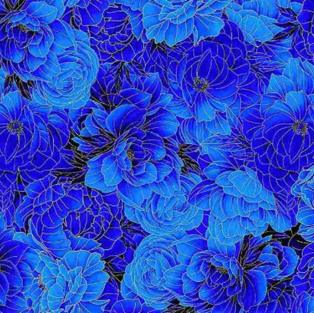 Royal Plume - Large Packed Floral Metallic - Cotton Fabric - Etsy