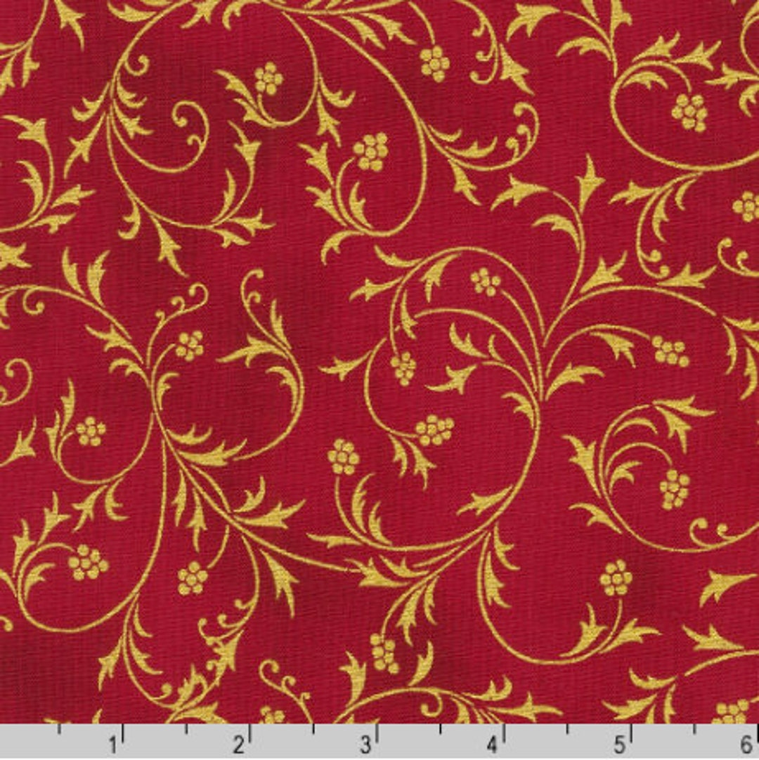 Robert Kaufman Holiday Flourish-snow Flower Swirls Cranberry Gold ...