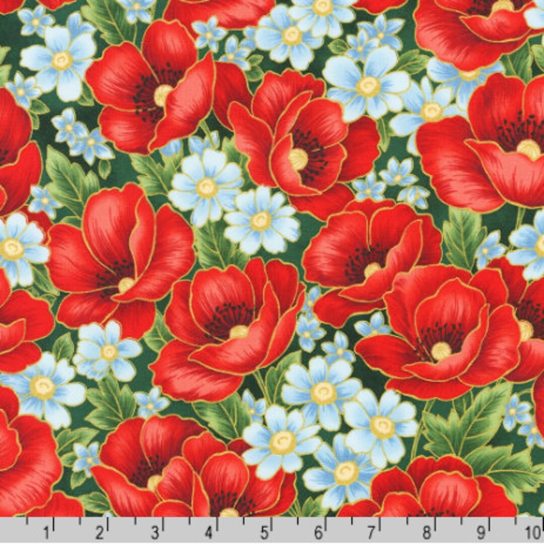 Robert Kaufman Poppy Hill Poppy Bunch Forest Metallic Cotton Fabric - Etsy