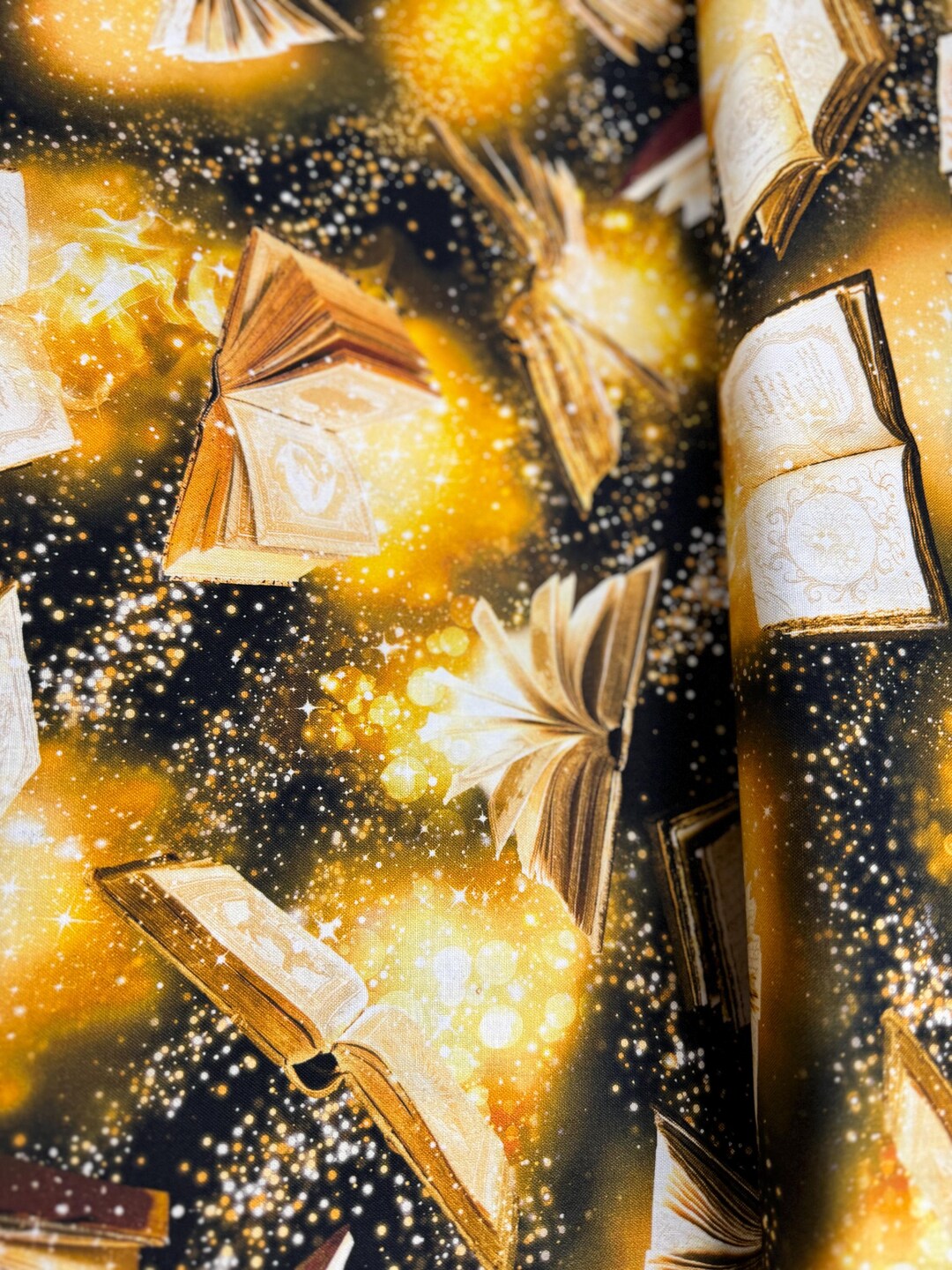 Mystic Library - Magic Spell Books Flying Fabric - Digital Print ...