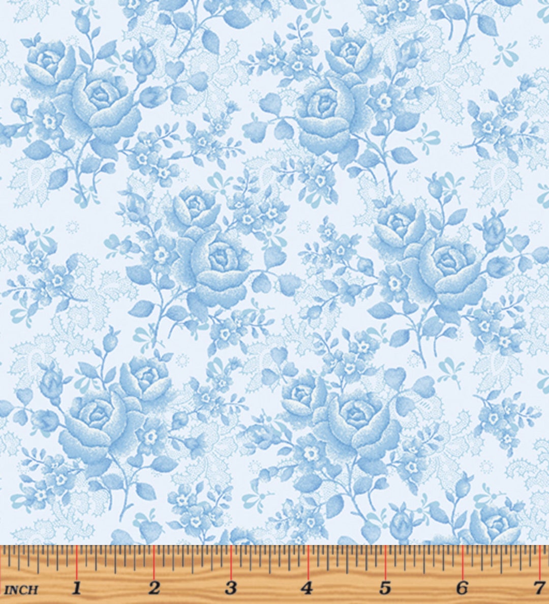 108 Wide Homestead Wide Climbing Rose Sky Blue Quilt Back Cotton Fabric ...