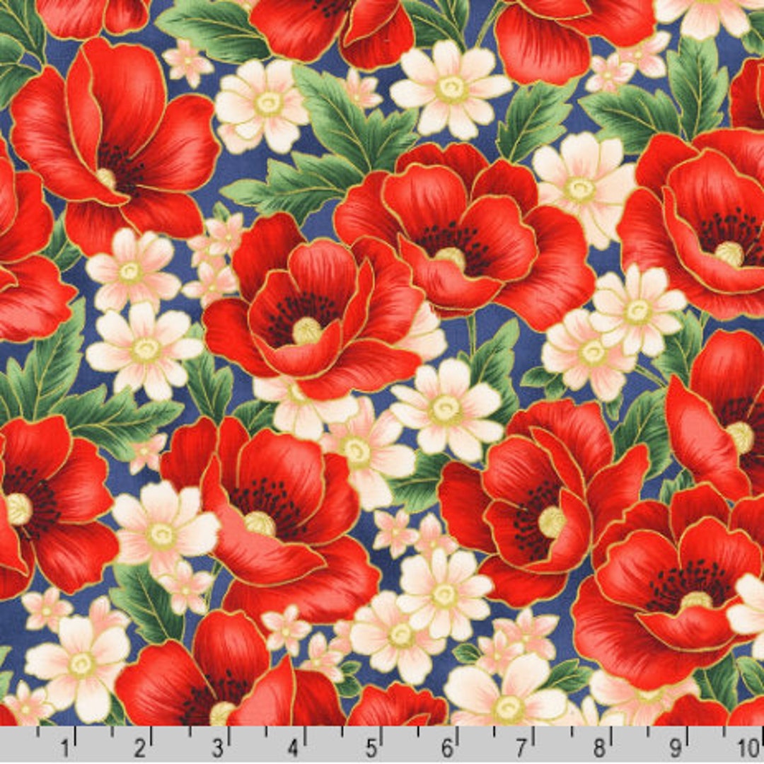 Poppy Hill - Poppy Bunch Bouquet Metallic - Cotton Fabric - Etsy