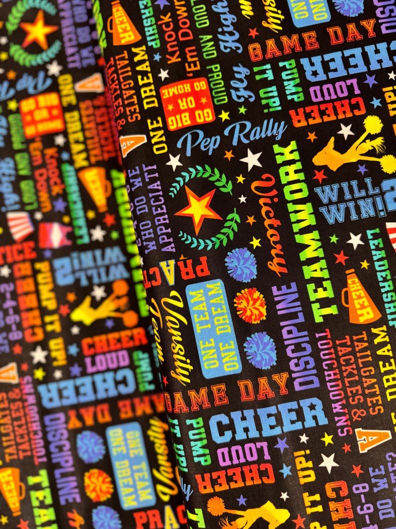 Cheer Squad - Cheerleader Words Text Fabric by Gail Cadden - Cotton ...