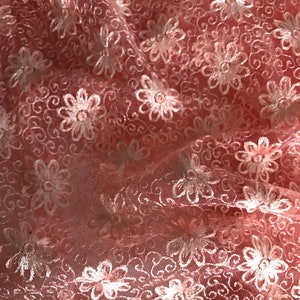 Peach Embroidered Net Fabric With Scalloped Edges - Etsy