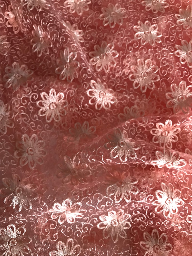 Peach Embroidered Net Fabric With Scalloped Edges - Etsy