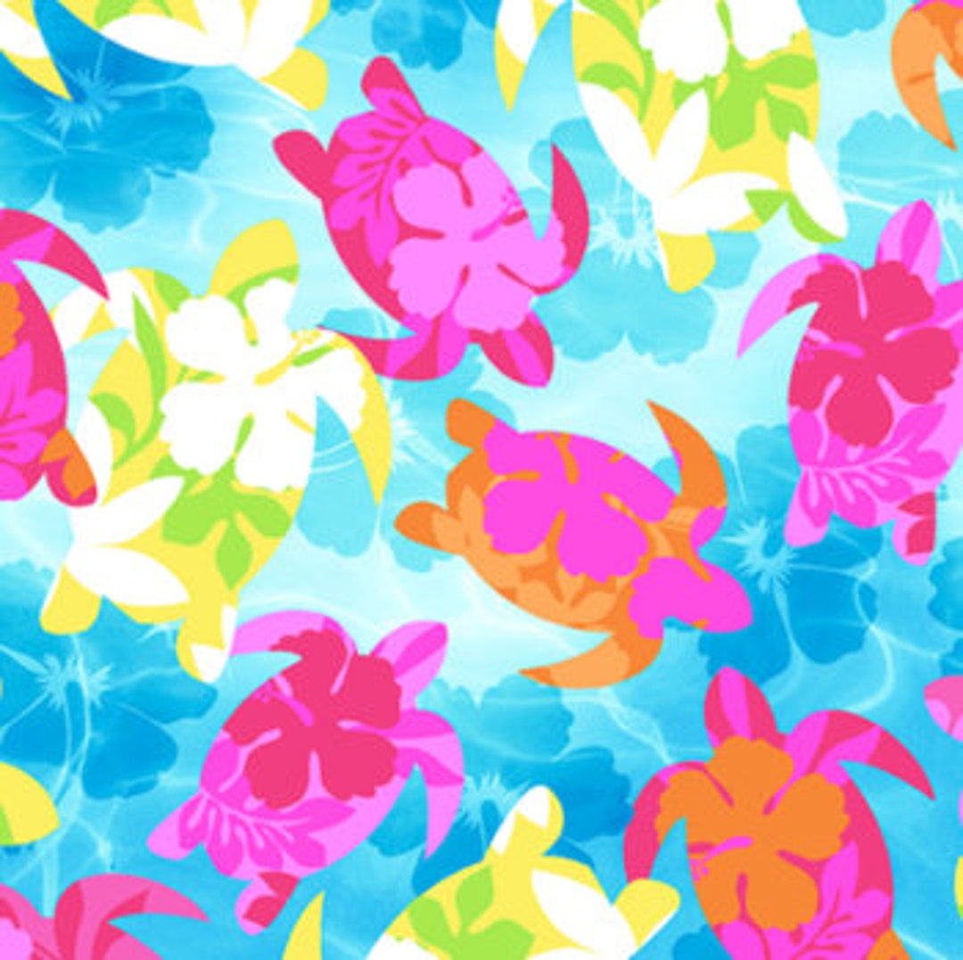 Tropical Breeze Aloha Turtles Turquoise Cotton Fabric - Etsy