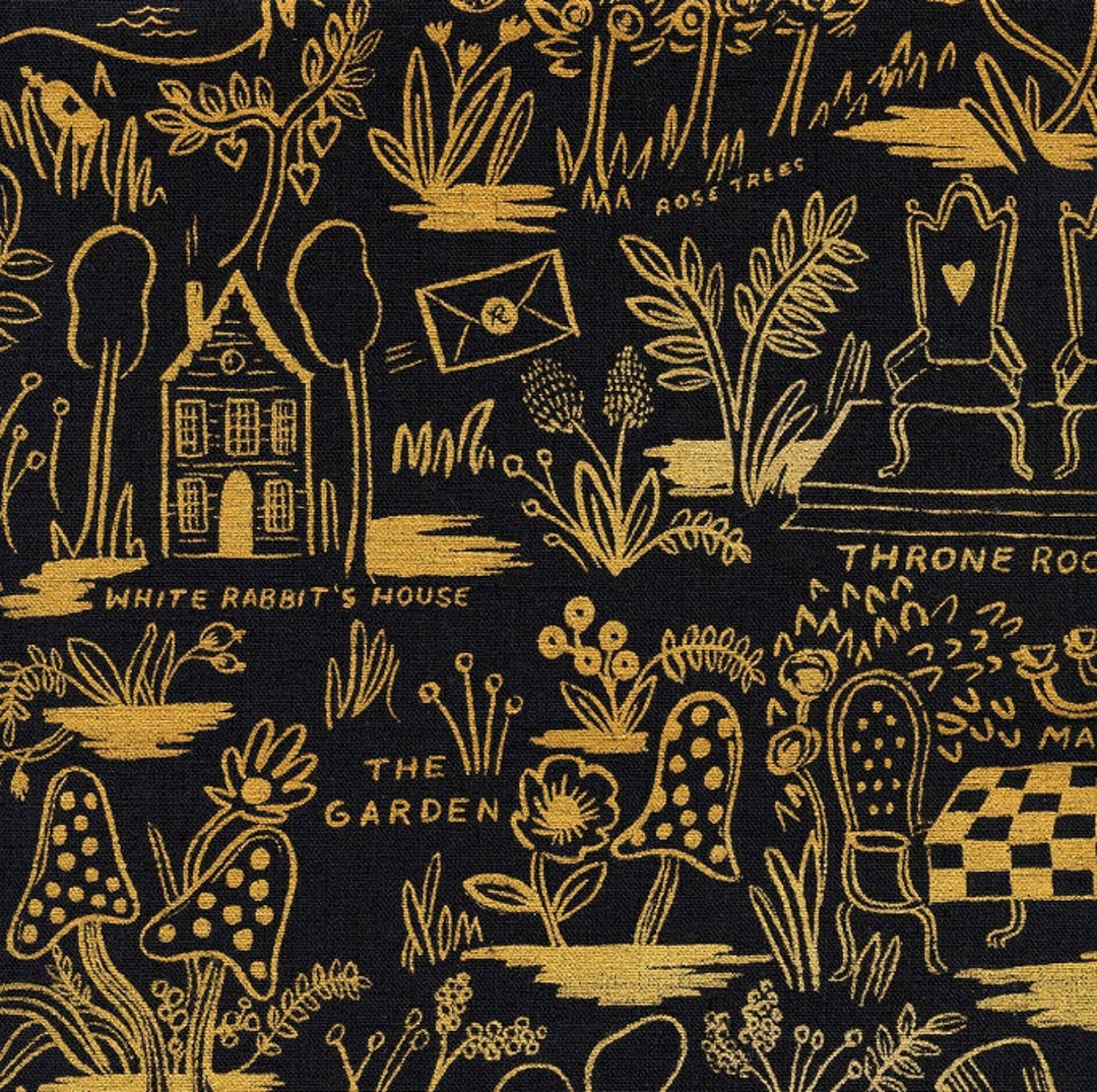 Wonderland Magic Forest Canvas Fabric: Charcoal Metallic by Rifle Paper ...