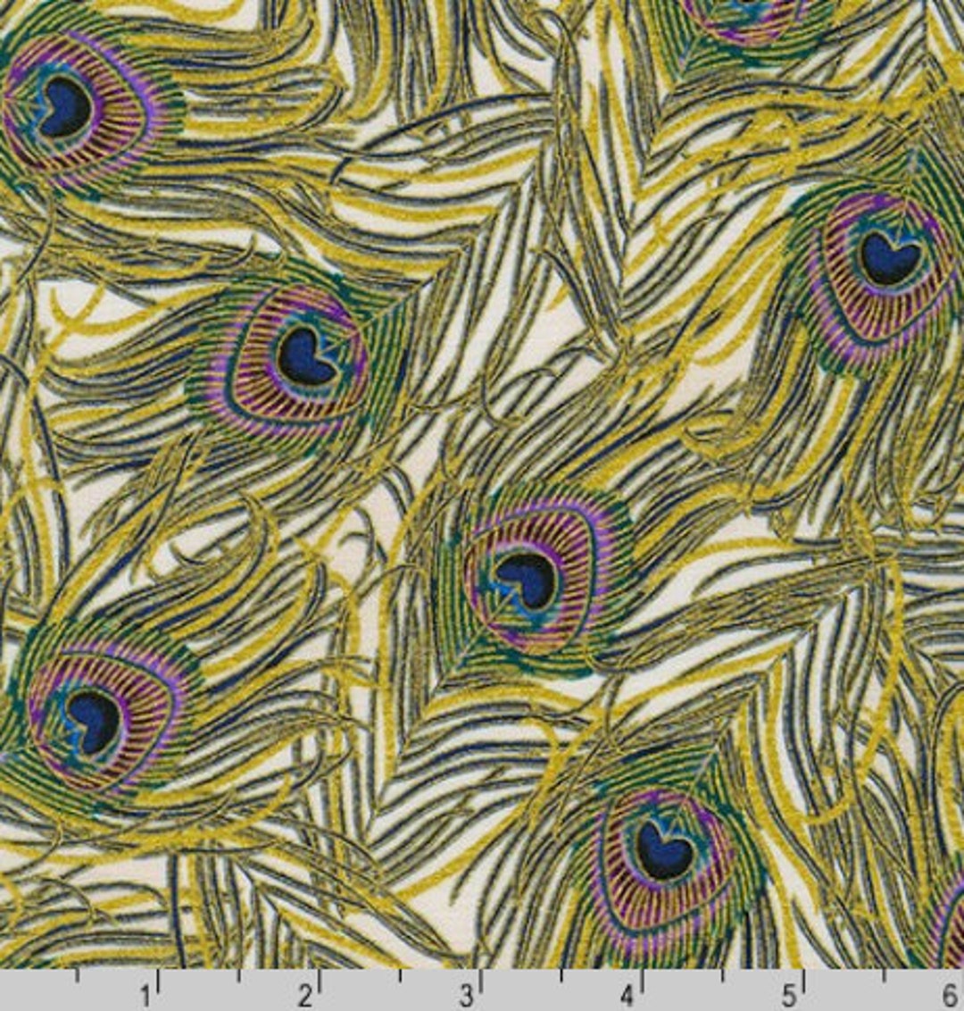 Peacock Garden - Peacock Feathers Opal Metallic - Cotton Fabric - Etsy
