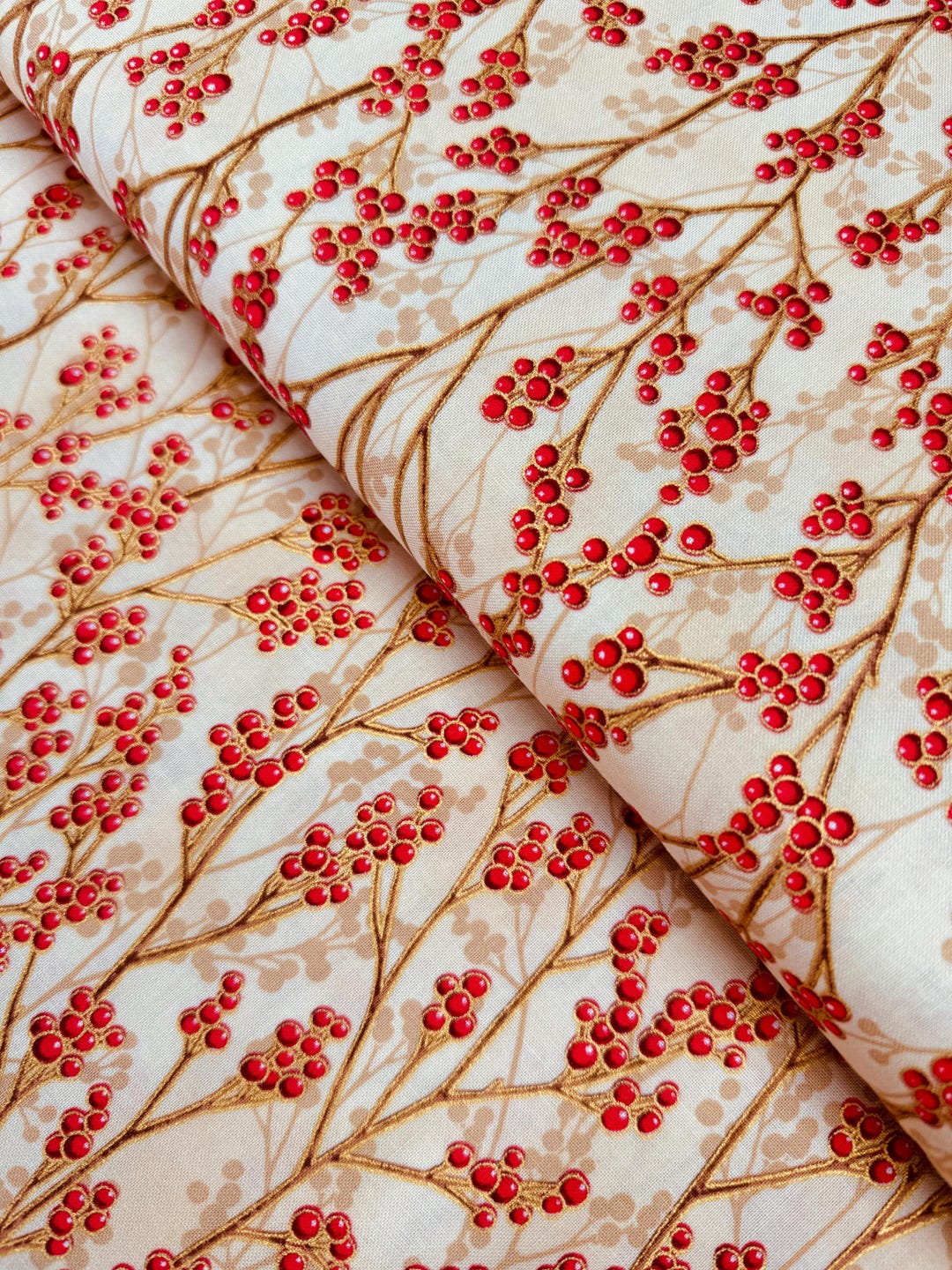 Cream Gold Metallic Christmas Fabric: Holiday Flourish Cotton - 43 ...