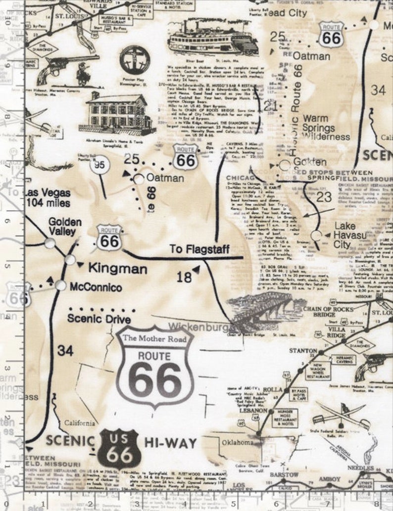 Route 66 Map Fabric: Timeless Treasures Cotton (digital Print) - Etsy