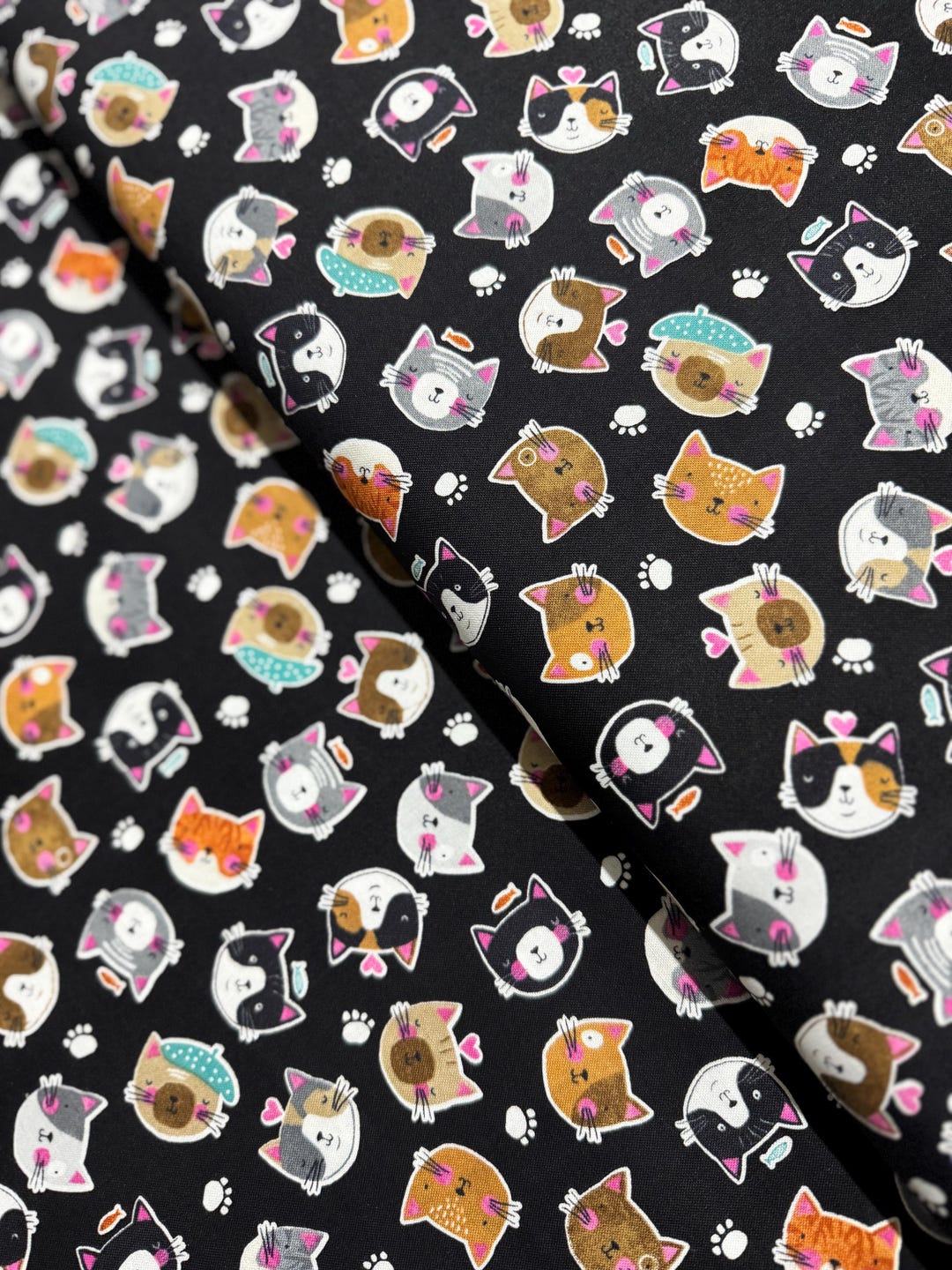 Purrfect Partners - Cat Toss Black Fabric by Anne Rowan - Cotton Fabric ...