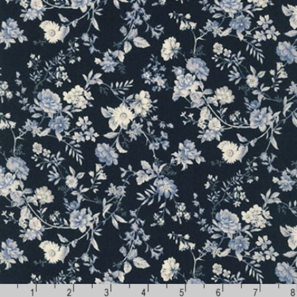 Navy Floral Fabric - Etsy