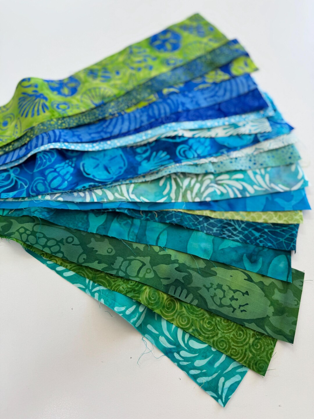 Ocean Batik Scrap Strips | 2" X 19", Blue & Green, 21-pack - Etsy