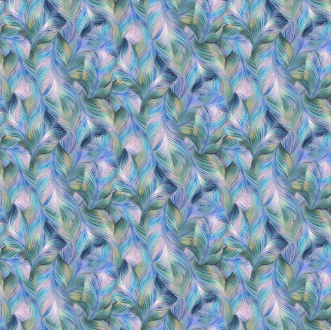 Timeless Treasures Flourish Pretty Packed Peacock Feathers Pastel ...
