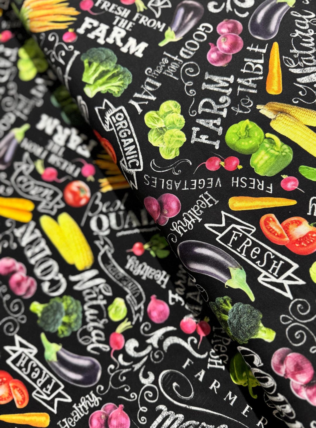 Farm Stand - Vegetable Chalk Board Fabric - Digital Print - Cotton ...
