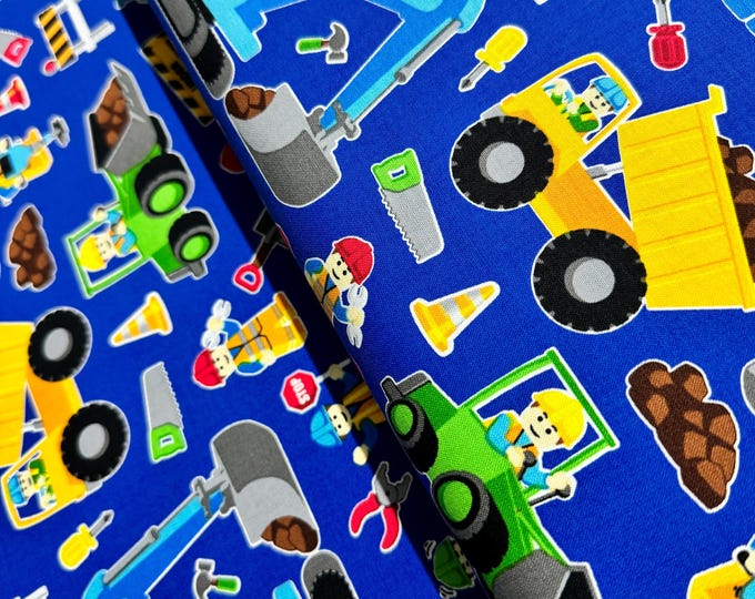 Construction Site - Construction Workers - Cotton Fabric - Etsy