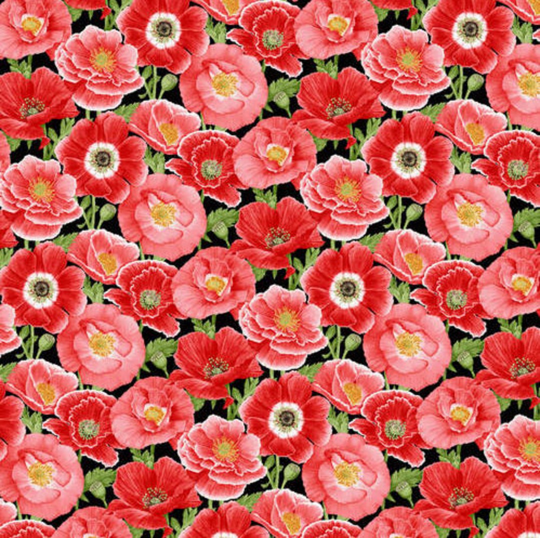 Poppy Meadows - Large Poppies Fabric by Jane Shasky - Cotton Fabric - Etsy